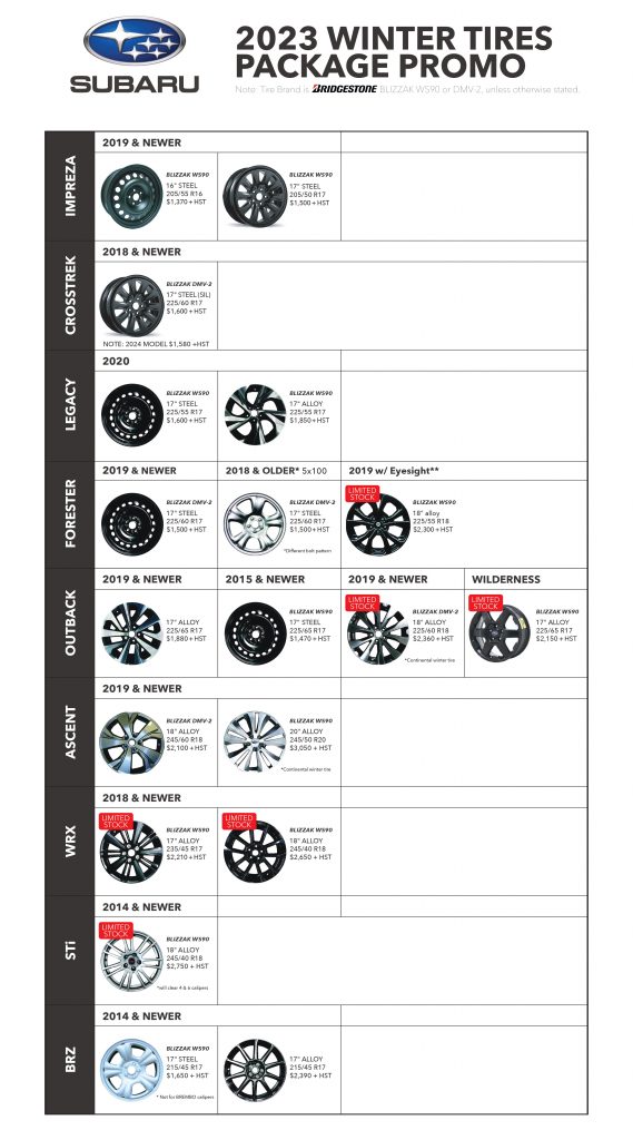 Winter Tire Packages 2023 - Downtown Subaru