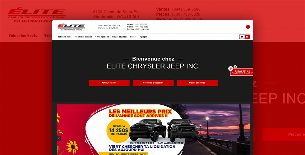Concessionnaire Chrysler, Jeep, Dodge, Ram à Sherbrooke | Elite Chrysler