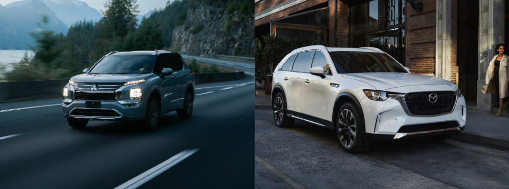 2026 Mitsubishi Outlander PHEV driving down the highway and the 2026 ...